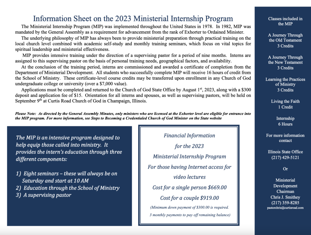 MINISTERIAL DEVELOPMENT Program - Illinois Church of God